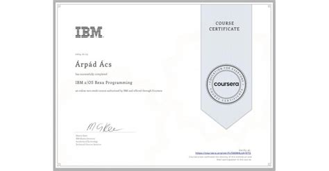 Acs Arpad On Linkedin Completion Certificate For Ibm Zos Rexx Programming