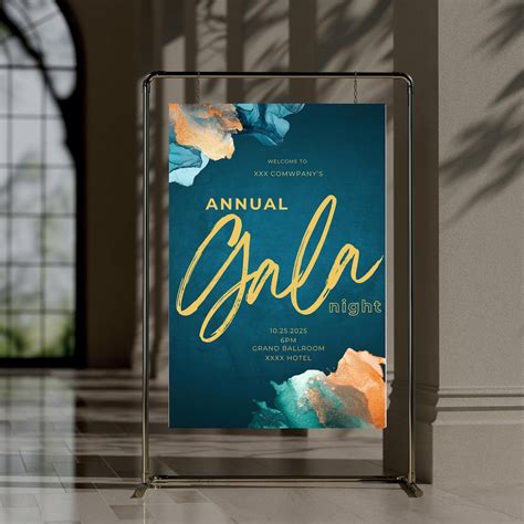 Teal And Gold Gala Night Welcome Sign Corporate Gala Dinner Signage