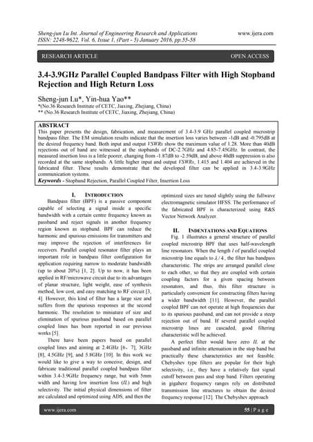 34 39ghz Parallel Coupled Bandpass Filter With High Stopband Rejection And High Return Loss