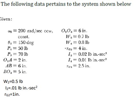 solved the following data pertains to the system shown below