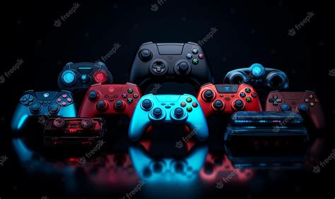 premium photo a close up of a group of video game controllers on a