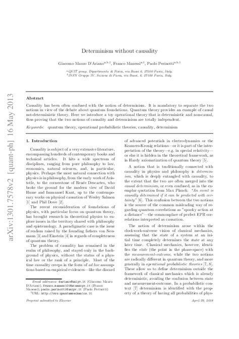 Pdf Determinism Without Causality