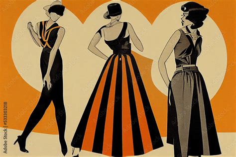 Three Women Models Posing Modelling Vintage Dresses In An Art Deco