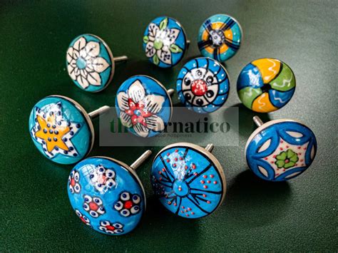 20 Pc 2 Set Of Cabinet Ceramic Knobs Classic Colorful Designs Drawer Closet Dresser Wardrobe