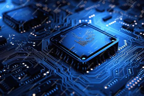 premium photo blue electronic circuit board with small dots and chips