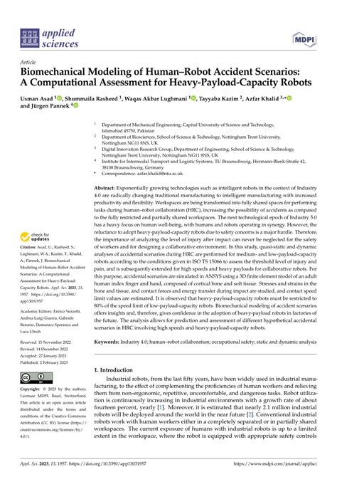 (PDF) Biomechanical Modeling of Human-Robot Accident Scenarios: A Computational Assessment for ...