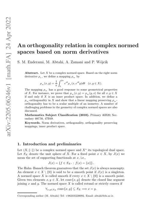Pdf An Orthogonality Relation In Complex Normed Spaces Based On Norm