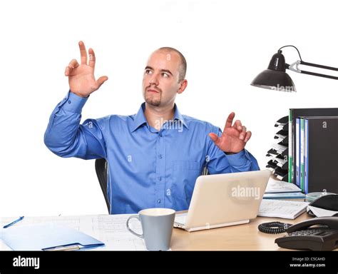 Caucasian Man In Touch Position Isolated On White Background Stock