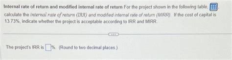 Solved Internal Rate Of Return And Modified Internal Rate Of Chegg