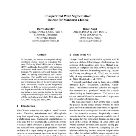 Unsupervized Word Segmentation The Case For Mandarin Chinese Acl Anthology