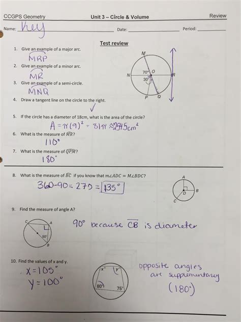 Geometry Unit Circles Test Answers Answer Keys Cc Geometry Catalina Becker