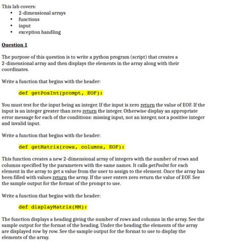 Solved This Lab Covers • 2 Dimensional Arrays Functions