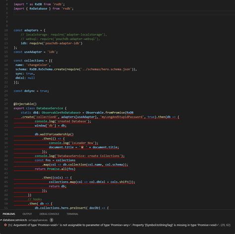 Javascript Rxdb Angular2 Cli Promise Is Not Assignable To