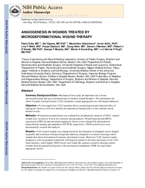Pdf Angiogenesis In Wounds Treated By Microdeformational Wound