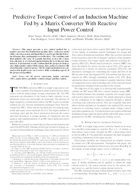 Pdf Predictive Torque Control Of An Induction Machine Fed By A Flying