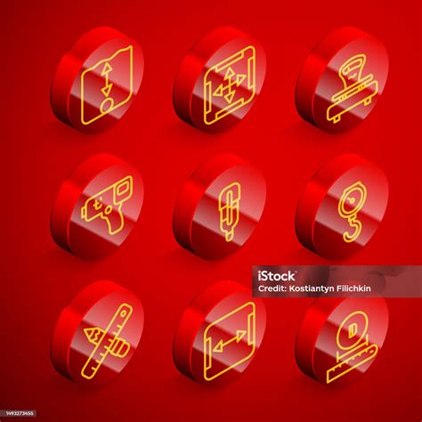 라인 깊이 측정 면적 저울 디지털 온도계 의료 핸드 스케일 스프링 기계식 교차 자 연필 및 아이콘을 설정합니다 벡터 3차원 형태에 대한 스톡 벡터 아트 및 기타 이미지