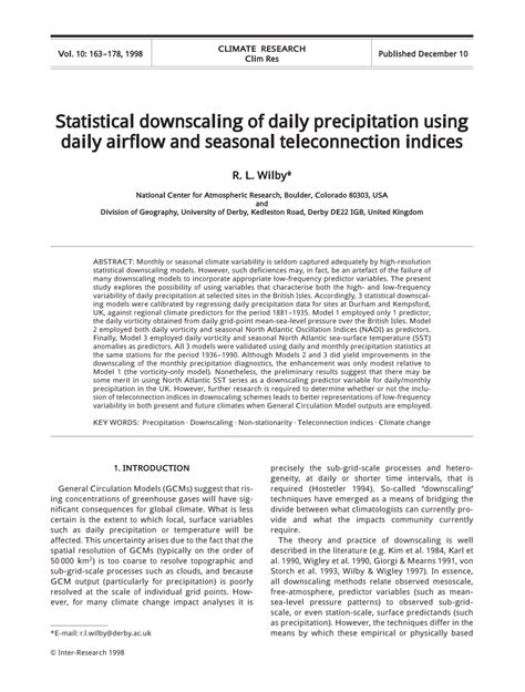 Pdf Statistical Downscaling Of Daily Precipitation Using Daily Airflow And Teleconnection Indices