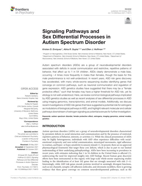 Pdf Signaling Pathways And Sex Differential Processes In Autism Spectrum Disorder