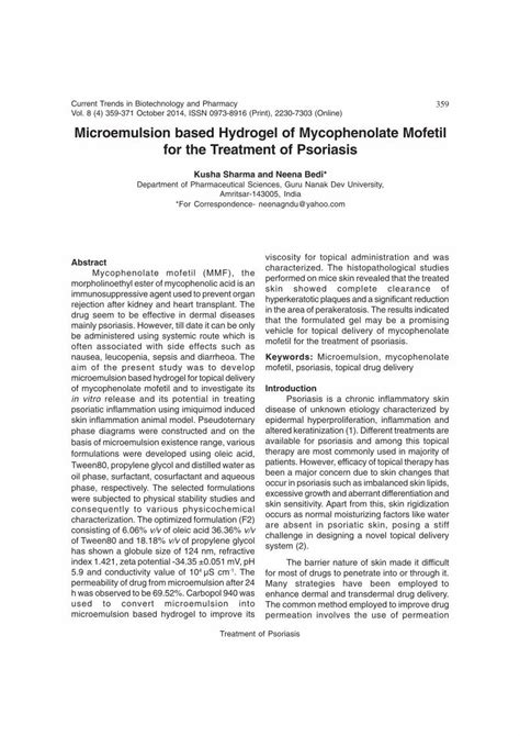 Pdf Microemulsion Based Hydrogel Of Mycophenolate