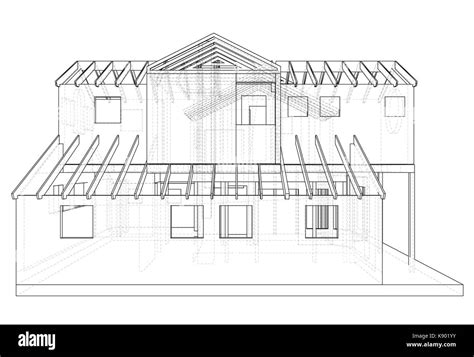 Abstract 3d Render Of Building Wireframe Structure Construction Graphic Tracing Illustration