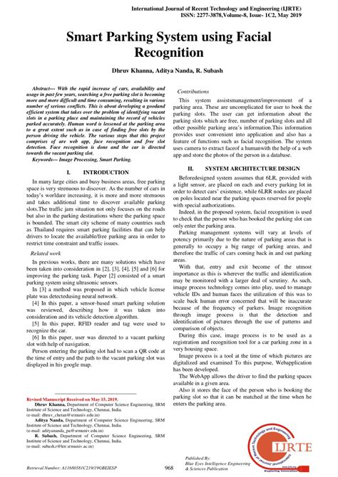 PDF Smart Parking System Using Facial Recognition