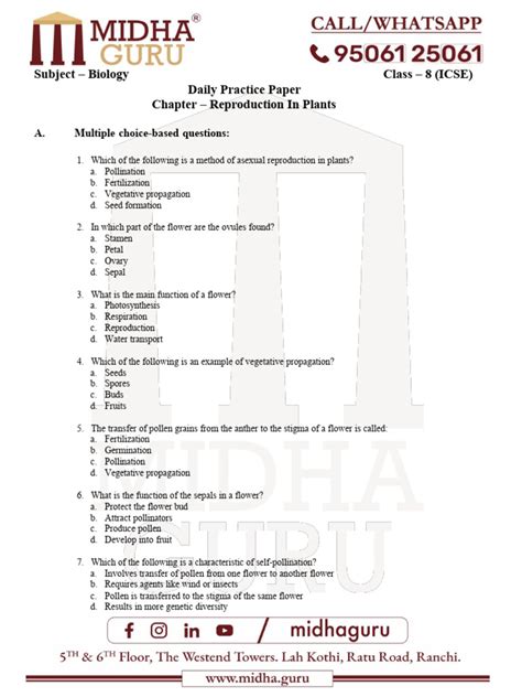 Class 8th Icsereproduction In Plantsdpp Pdf Plant Reproduction