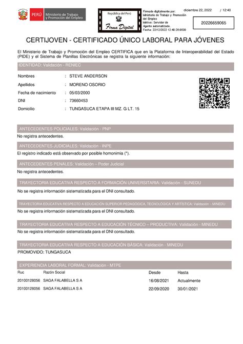 Certificado unico laboral - CERTIJOVEN - CERTIFICADO ÚNICO LABORAL PARA JÓVENES 20226659065 El ...