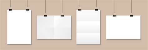 A4 포맷의 그림자가 있는 흰색 현실형 매달려 빈 종이 시트와 회색 배경에 바인더 포스터 템플릿 또는 모형을 디자인합니다 벡터 일러스트레이션 널판지에 대한 스톡 벡터 아트