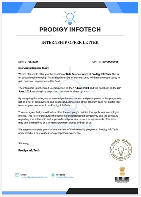 Aarya Gurav On Linkedin Summerinternship Datascience Internship Techindustry Prodigyinfotech…