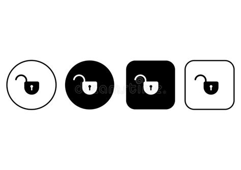 Set Of Outline Opened Lock Icons Security Symbols Buttons Stock Vector