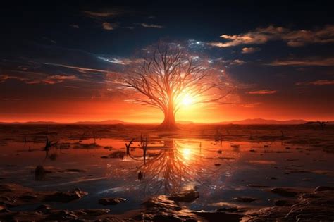 Premium Ai Image Scorching Desert Scorching Sun On Crack Generative Ia