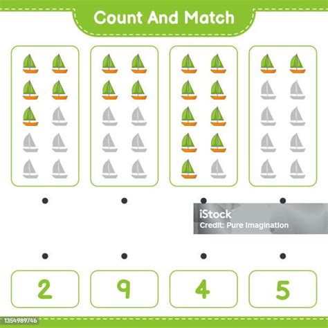 계산 및 일치 범선 수를 계산하고 올바른 숫자와 일치합니다 교육 어린이 게임 인쇄 워크 시트 벡터 일러스트레이션 0명에 대한 스톡 벡터 아트 및 기타 이미지 Istock