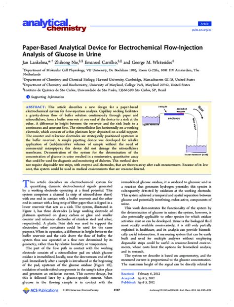 Pdf Paper Based Analytical Device For Electrochemical Flow Injection Analysis Of Glucose In Urine