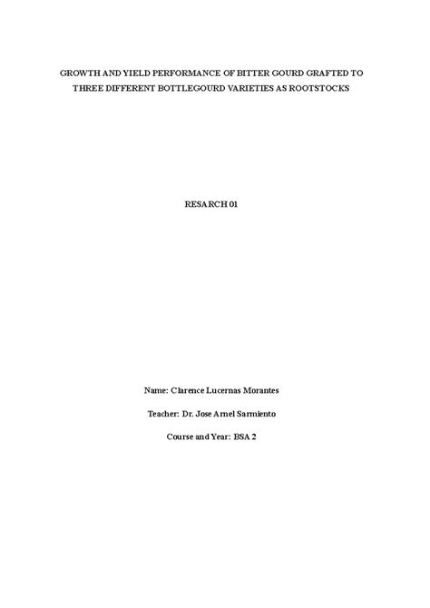 Growth And Yield Performance Of Bitter Gourd Grafted To Three Different Bottlegourd Varieties As