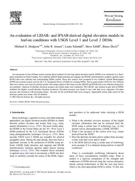 Pdf An Evaluation Of Lidar And Ifsar Derived Digital Elevation Models In Leaf On Conditions