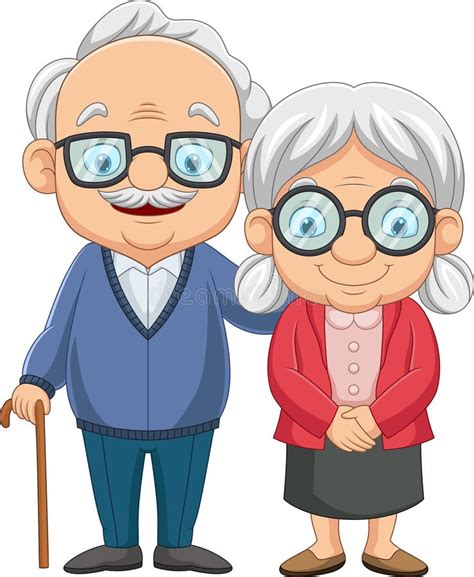 Caricatura De Una Feliz Pareja Mayor Aislada En Un Fondo Blanco