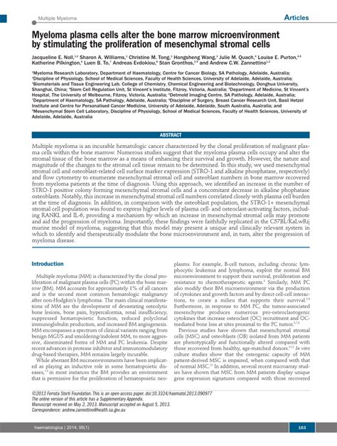 Pdf Myeloma Plasma Cells Alter The Bone Marrow Microenvironment By