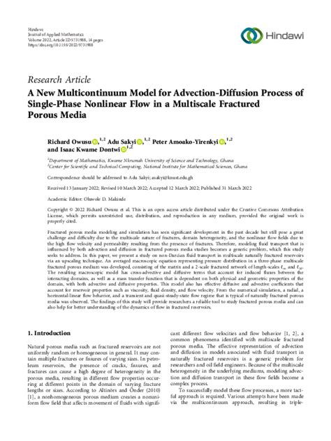 Pdf A New Multicontinuum Model For Advection Diffusion Process Of Single Phase Nonlinear Flow