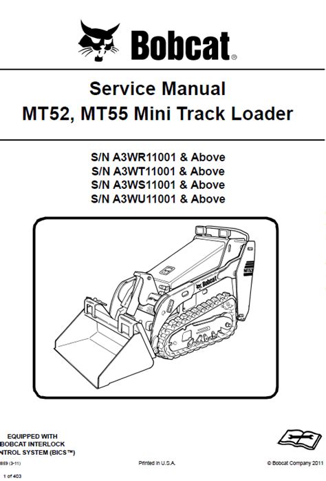 Bobcat Mt52 And Mt55 Mini Loader Service Manual Bobcat Mt50 Service