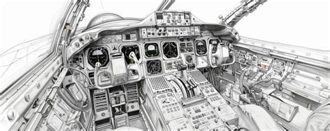 A Detailed Sketch Of A Military Jet Cockpit Featuring Its Instrument Panels Control Sticks