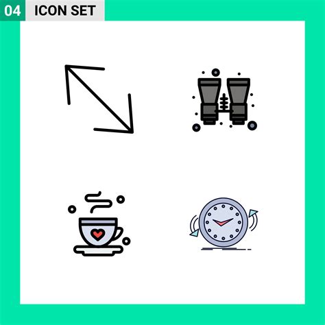 Editable Vector Line Pack Of 4 Simple Filledline Flat Colors Of Arrow Father Binocular Travel