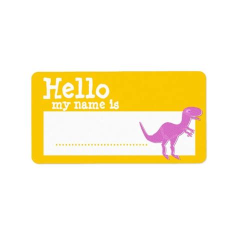 Pink T Rex Hello My Name Is Badge Label Zazzle