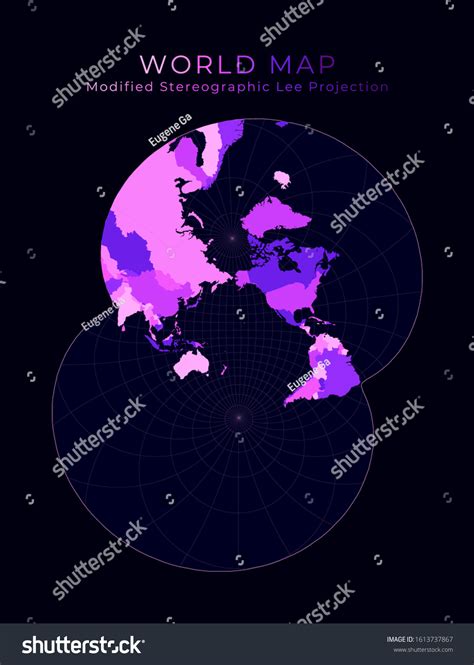 World Map Modified Stereographic Projection Pacific Stock Vector Royalty Free 1613737867