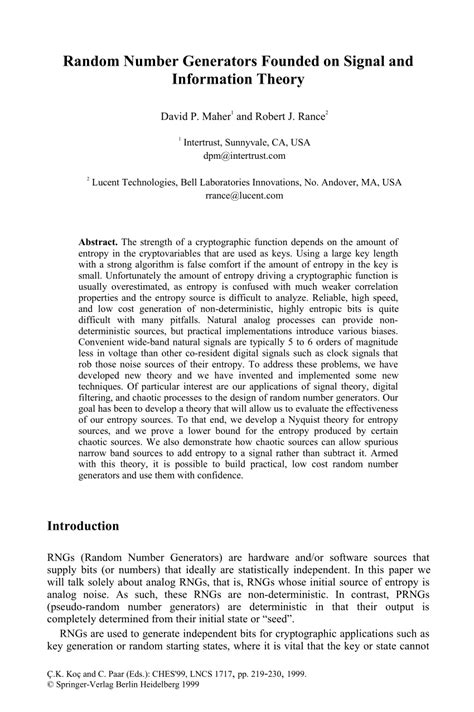 (PDF) Random Number Generators Founded on Signal and Information Theory