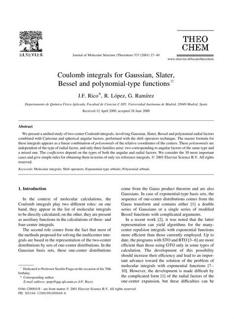 pdf coulomb integrals for gaussian slater bessel and polynomial