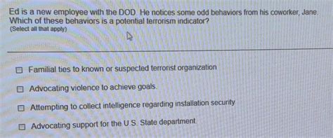 Ed Is New Employee With The Dod He Notices Some Odd Behaviors From His
