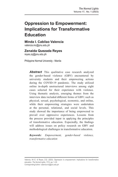 Pdf Oppression To Empowerment Implications For Transformative Education