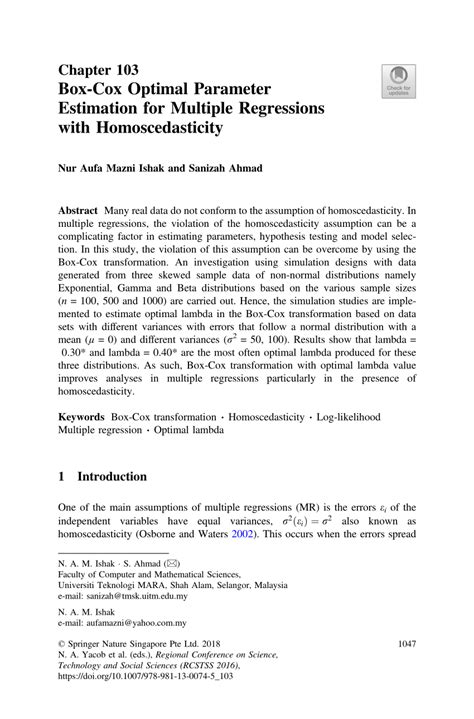 Pdf Box Cox Optimal Parameter Estimation For Multiple Regressions