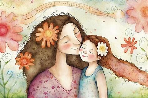 Ilustraci N Generada Por Ai Madre E Hijo Mam Abrazando A Su Hija Con Mucho Amor Y Ternura