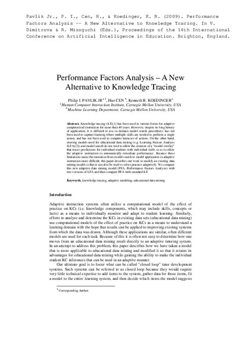 Pdf Performance Factors Analysis A New Alternative To Knowledge Tracing